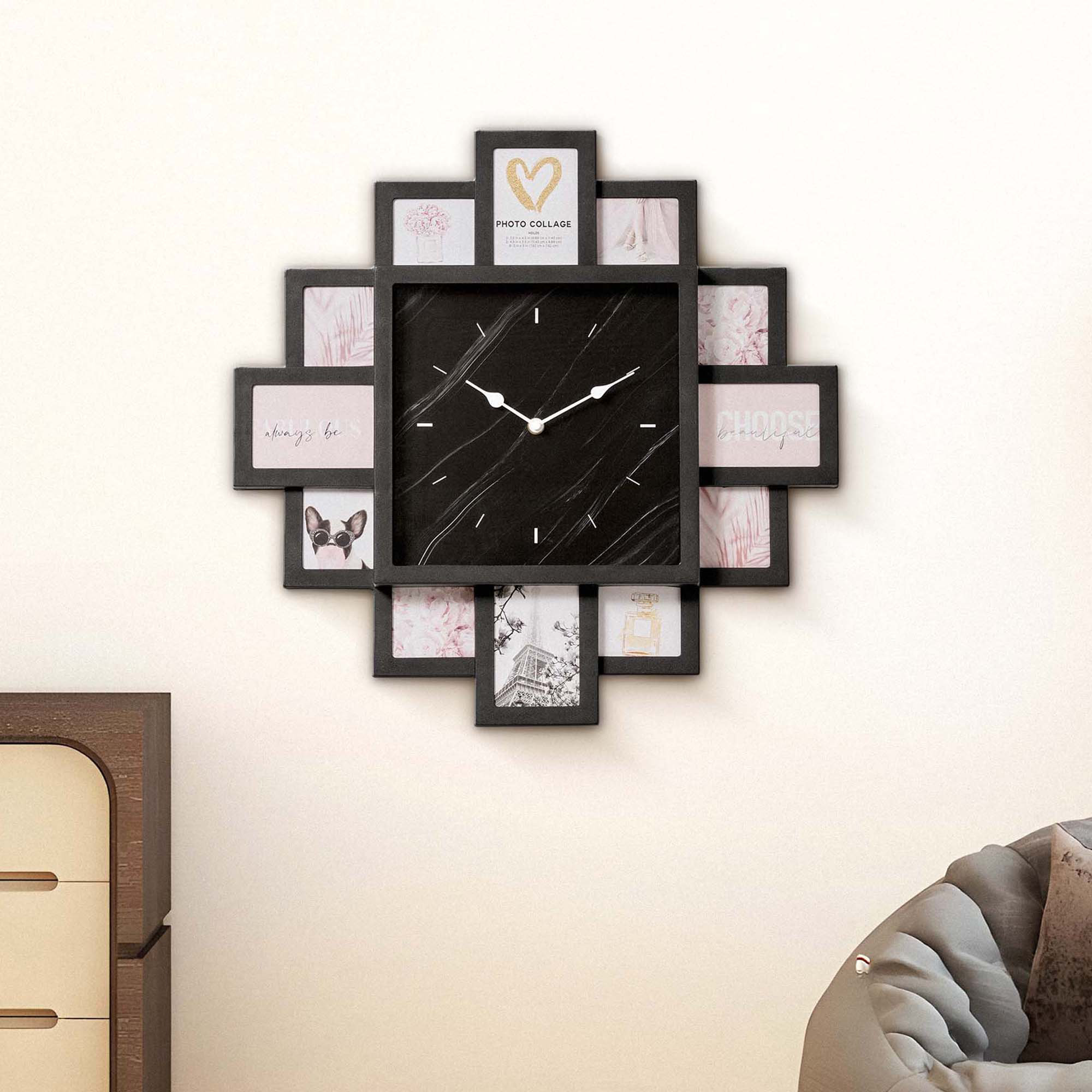 Ebern Designs Yamikani Picture Frame Collage Wall Clock 12 Photo Display Slots, 20" x 20" | Wayfair